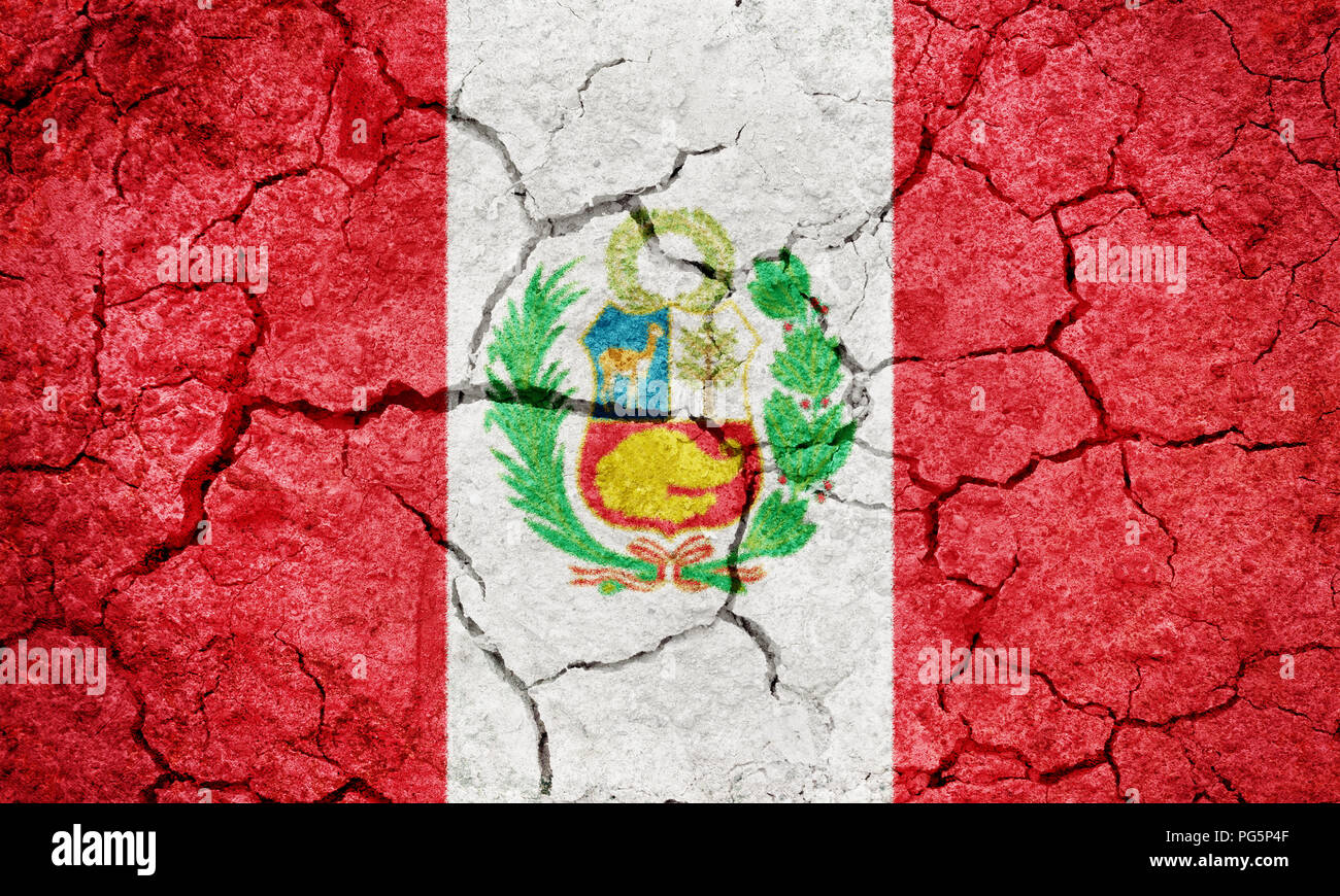 Republic of Peru flag on dry earth ground texture background Stock ...
