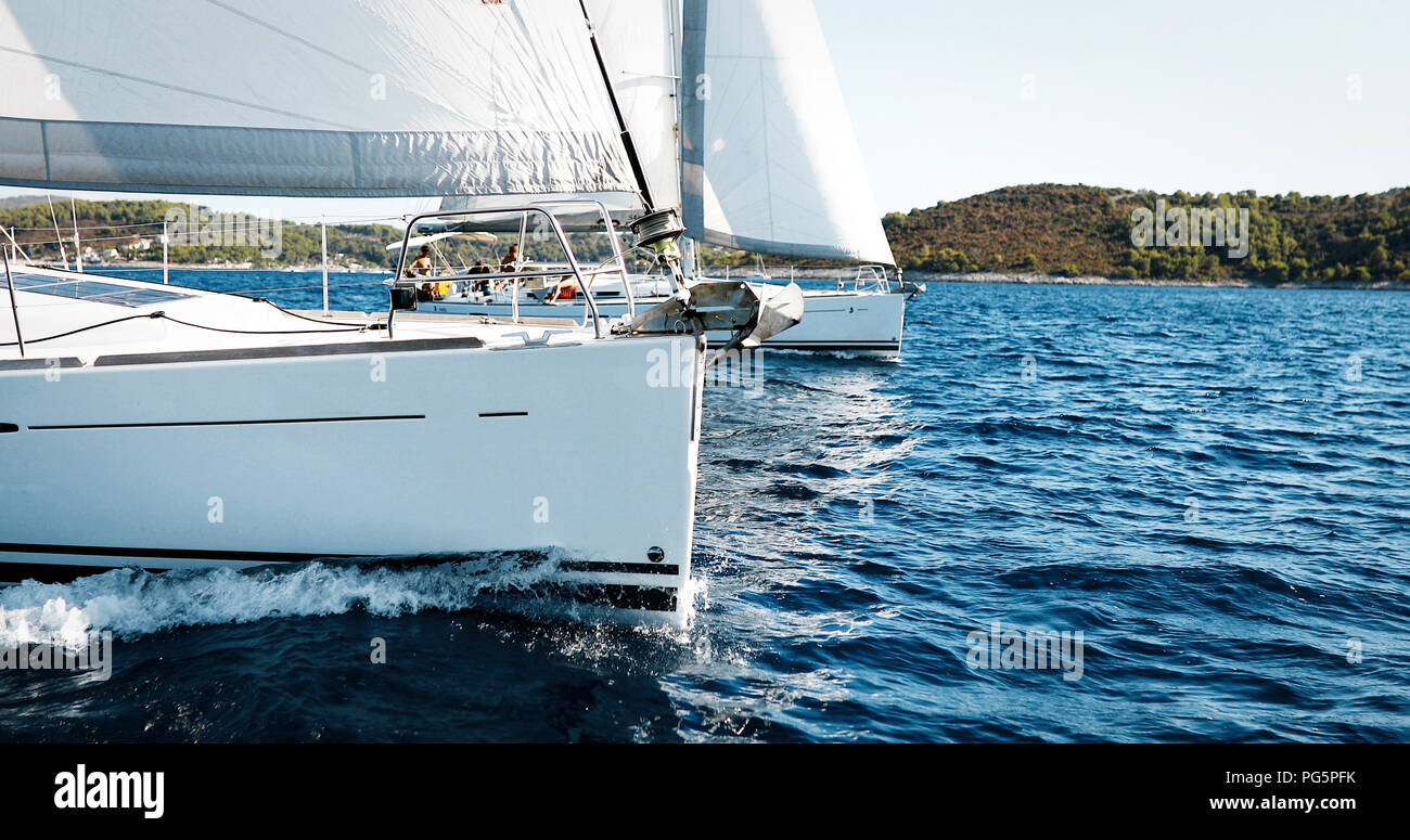 Nice view to nacht sailing in open sea at windy day Stock Photo - Alamy