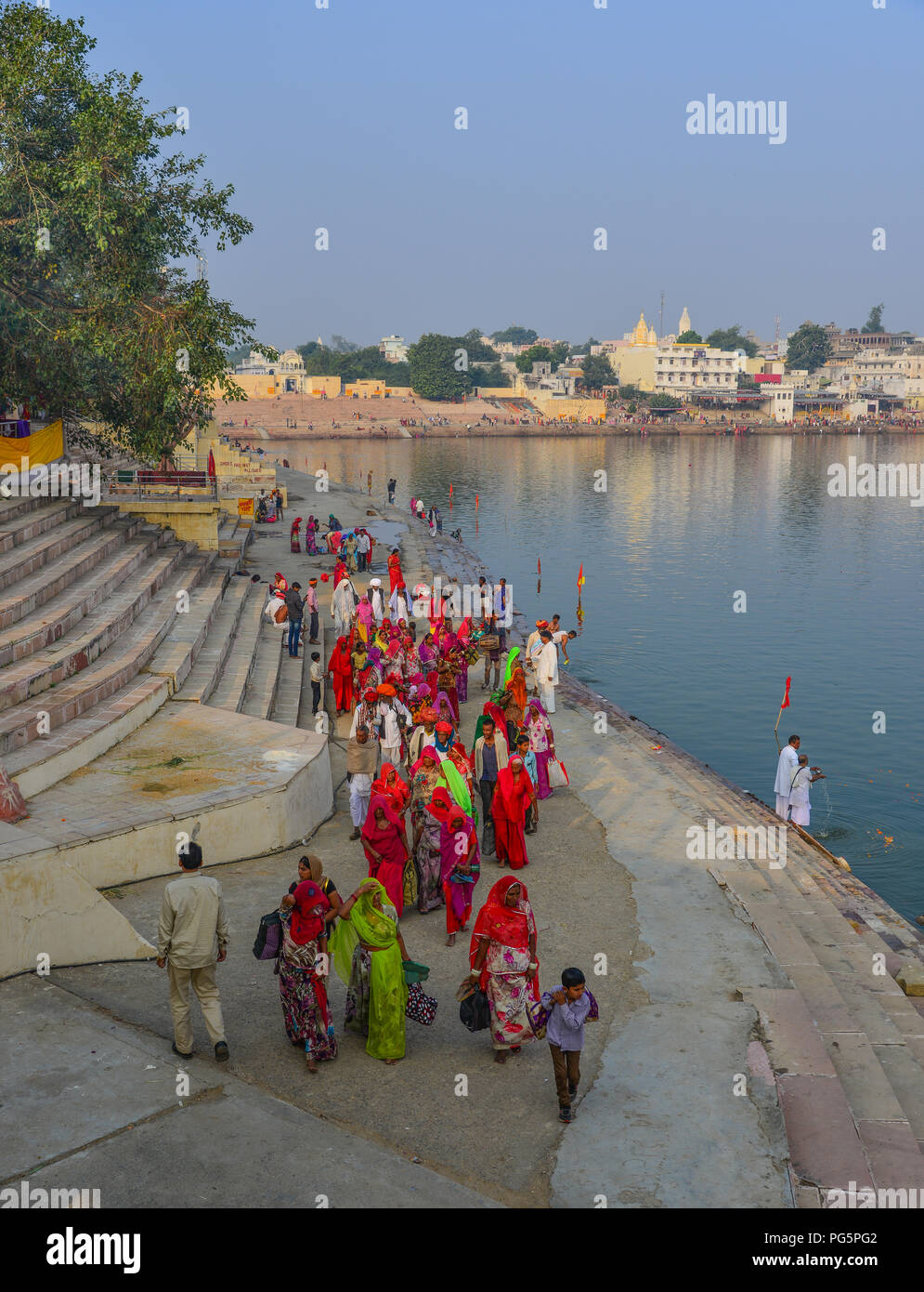 Pushkar, India - Nov 5, 2017. People praying on bank of Pushkar Lake ...