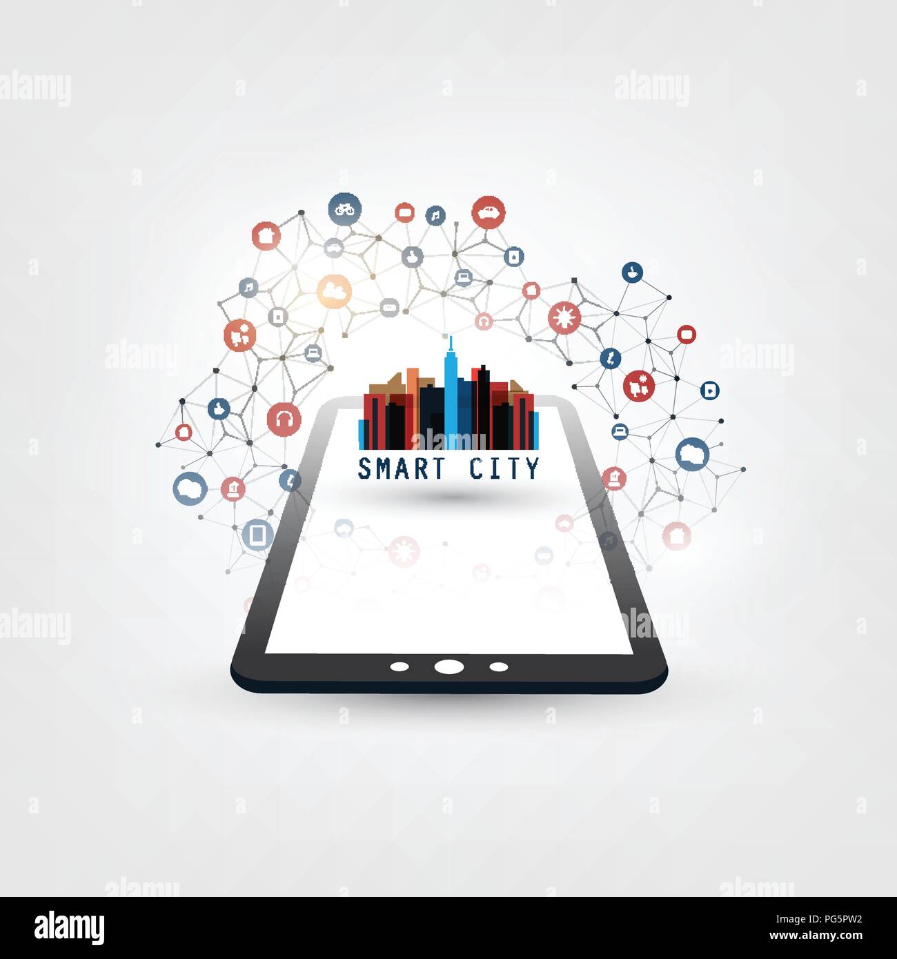 Colorful Smart City, Cloud Computing Design Concept with Icons - Digital Network Connections ...