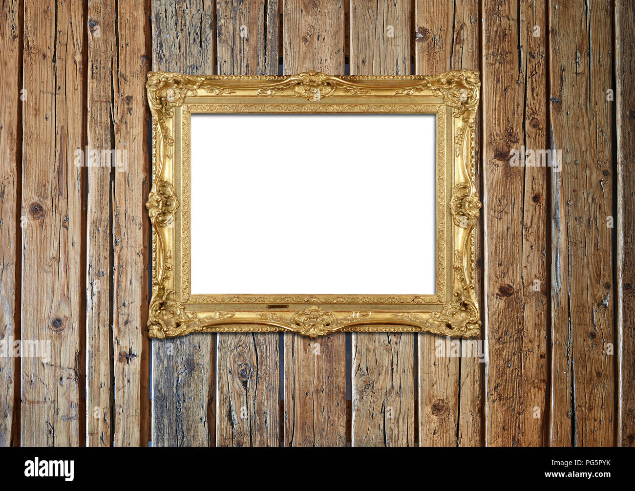 Old antique gold frame with back to school text on textured wooden wall ...