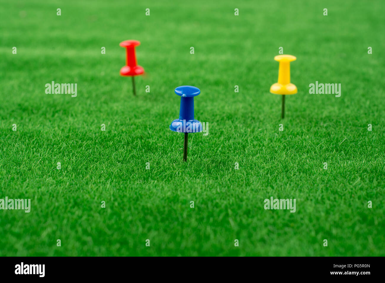 Colorful pins on green grass Stock Photo - Alamy