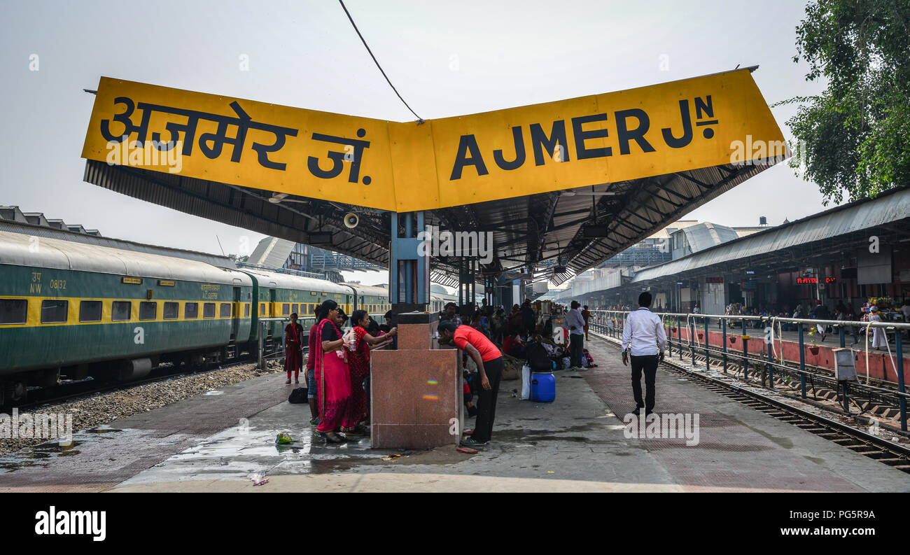 Ajmer, India - Nov 5, 2017. People waiting at railway station in Ajmer ...