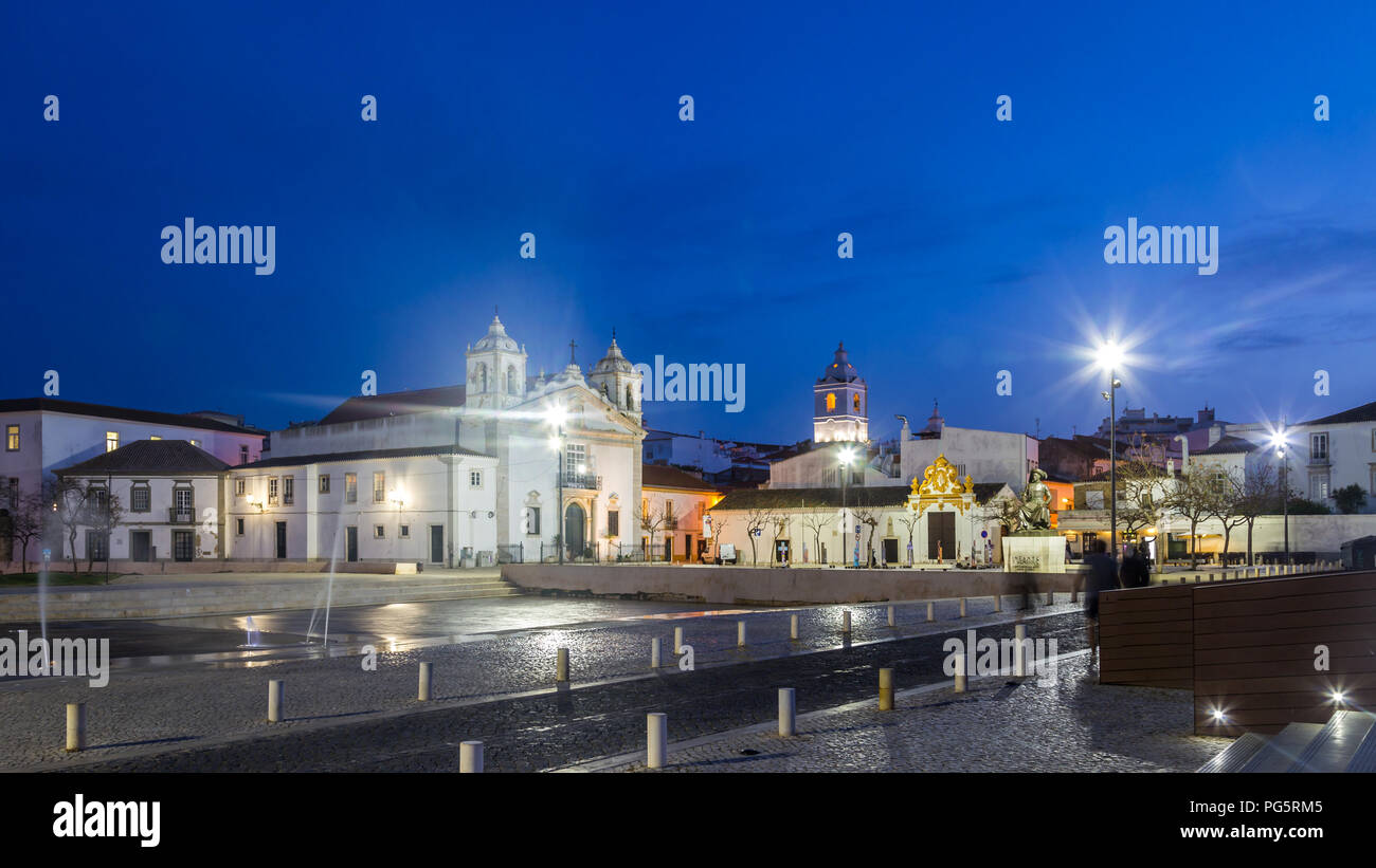 Lagos, Portugal - April, 18, 2017: Night view town square of the ...