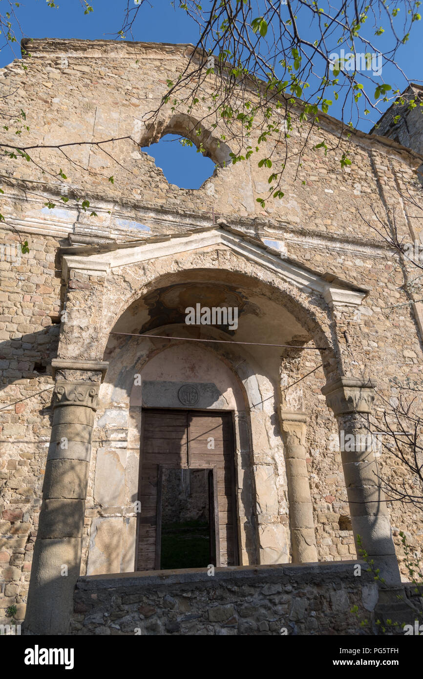 Ruins of church destroyed by earthquake, Baiardo, Province of Imperia ...