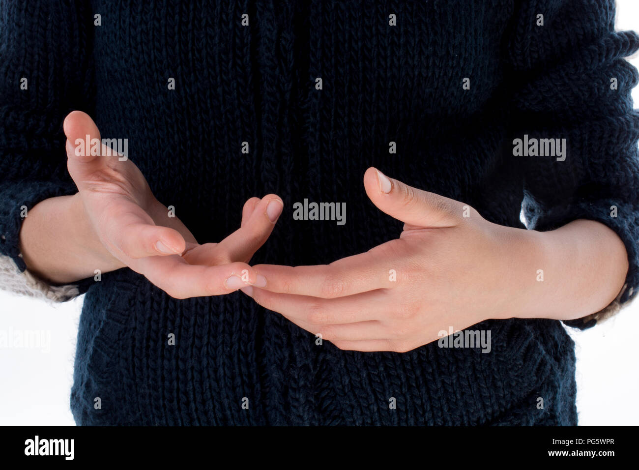 Hand making a gesture on a white background Stock Photo - Alamy