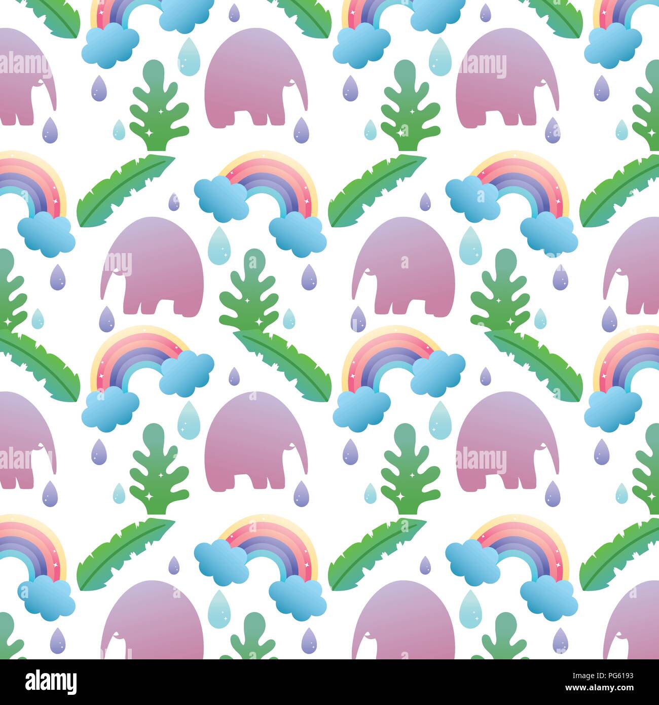 elephant with plant leaves and rainbow background Stock Vector Image ...
