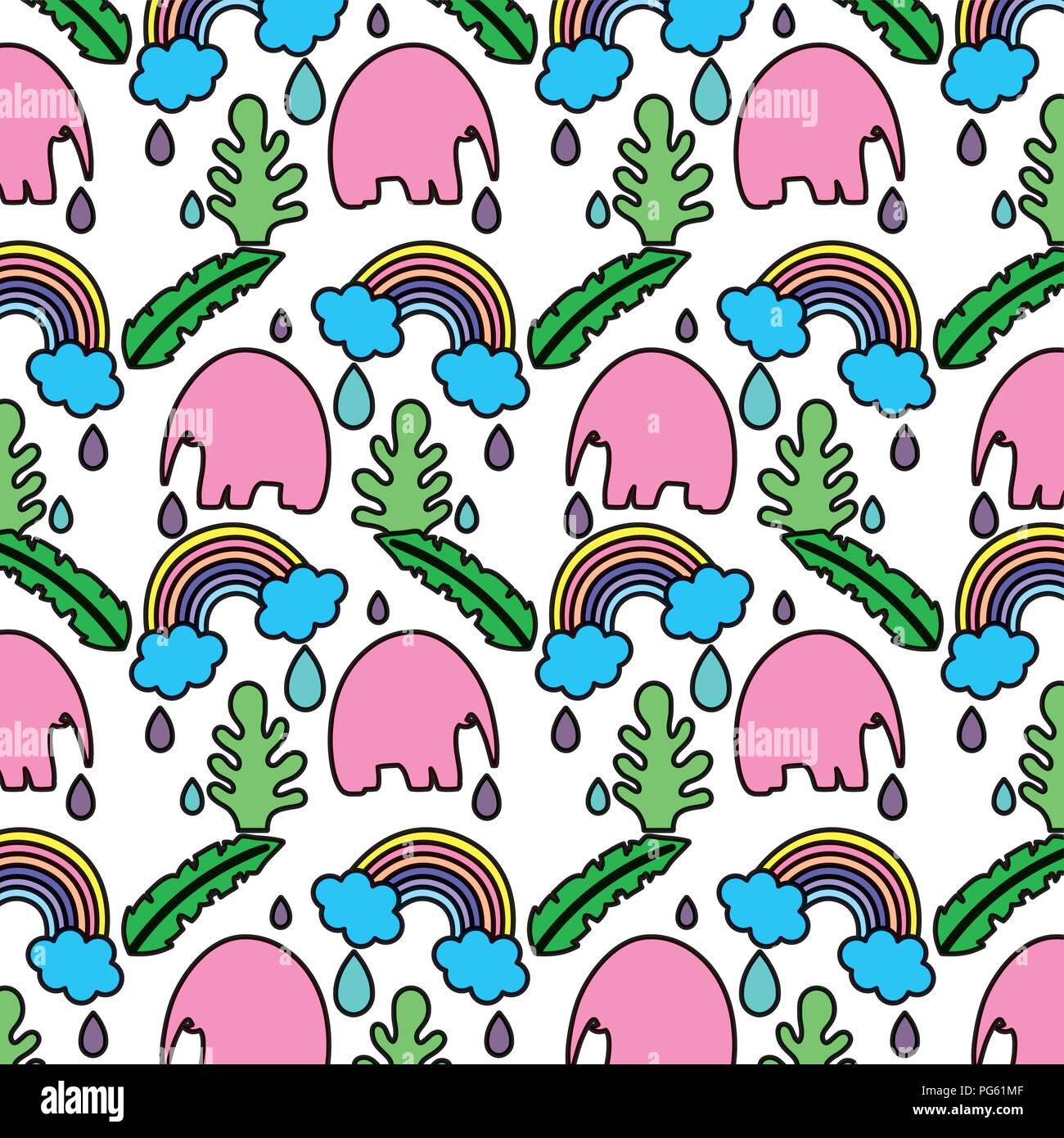 color elephant with plant leaves and rainbow background Stock Vector ...