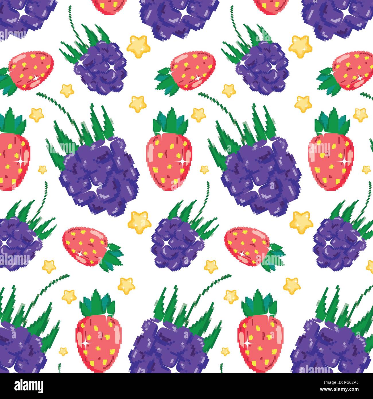 pixelated strawberry and grape fruits background Stock Vector Image ...