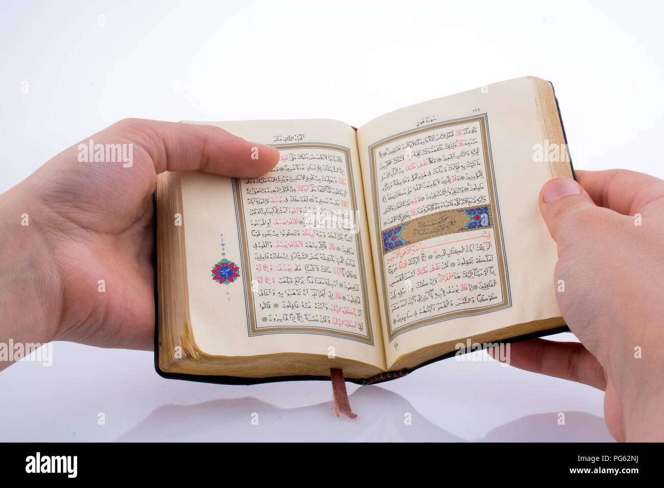 Hand holding The Holy Quran on a white background Stock Photo - Alamy