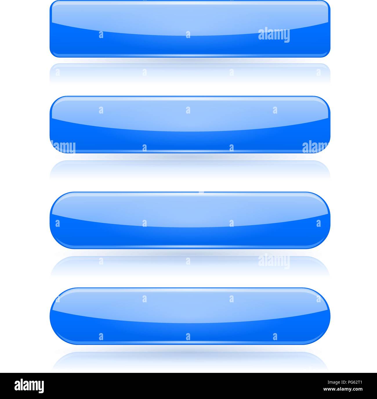 Blue menu buttons. Rectangle and oval 3d shiny icons with reflection ...