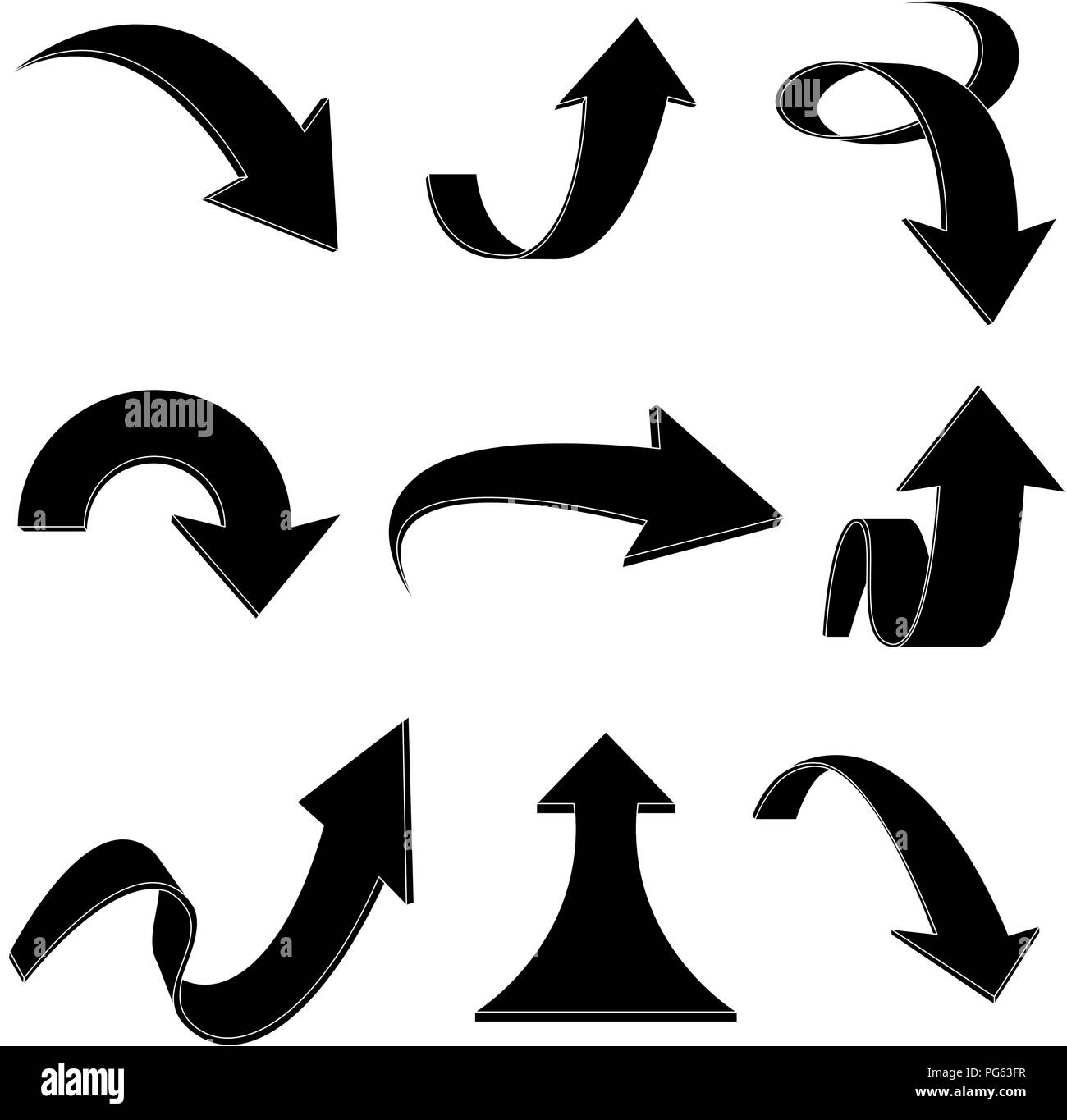 Arrows. Bent and curled up black flat icons Stock Vector Image & Art ...