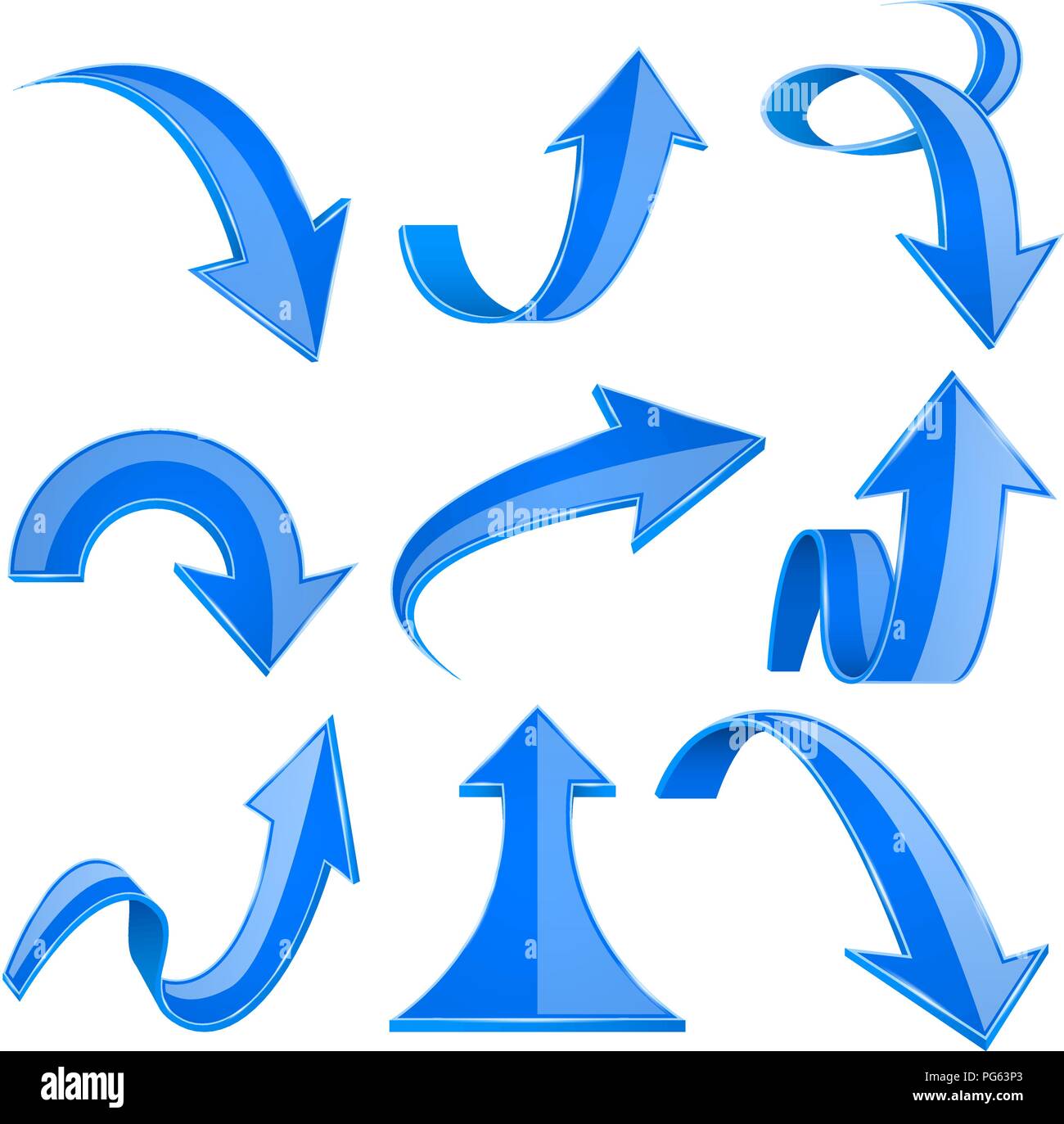 Blue 3d arrows. Bent and curled up icons Stock Vector Image & Art - Alamy