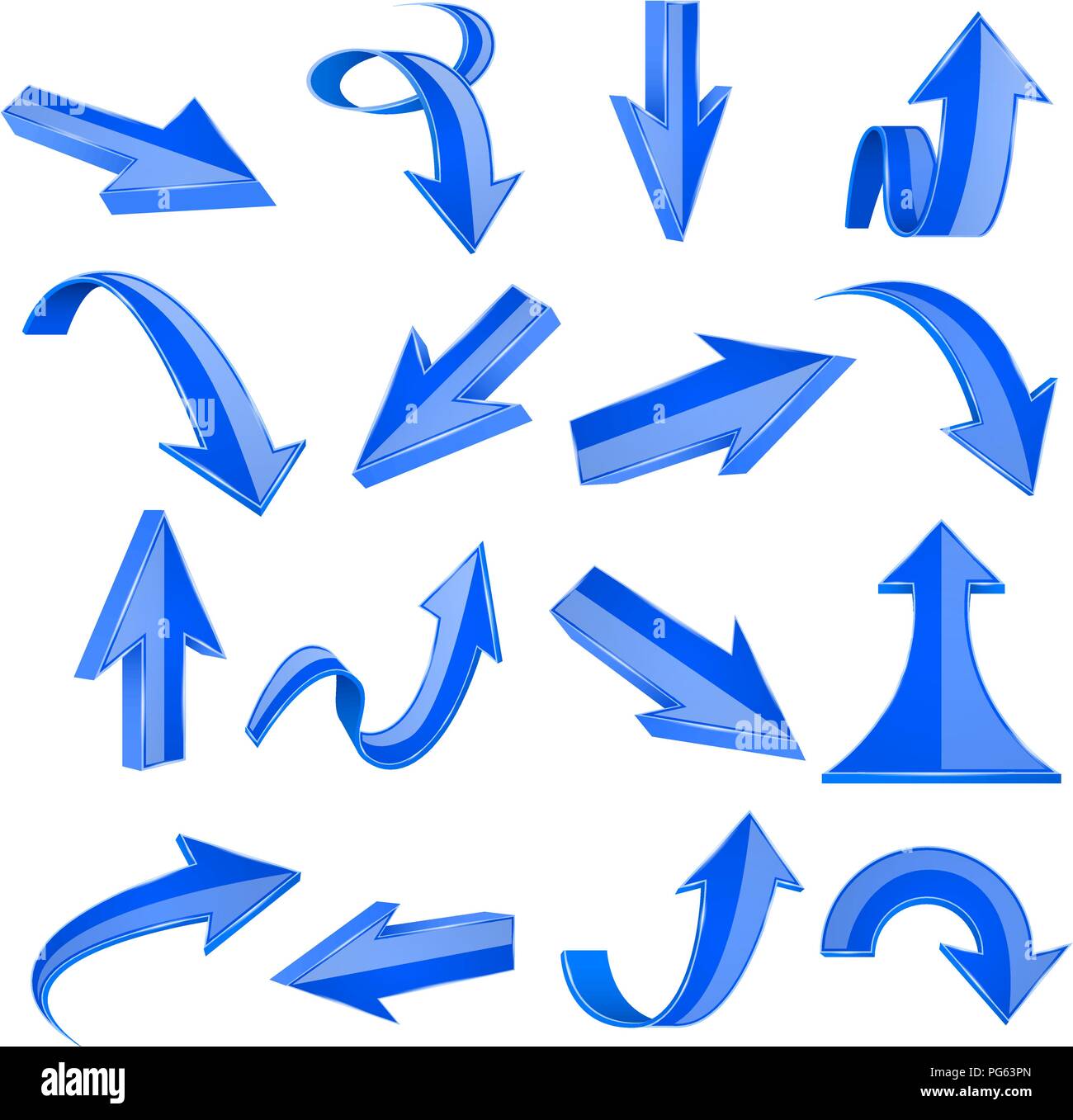 Blue 3d arrows. Straight and bent icons Stock Vector Image & Art - Alamy