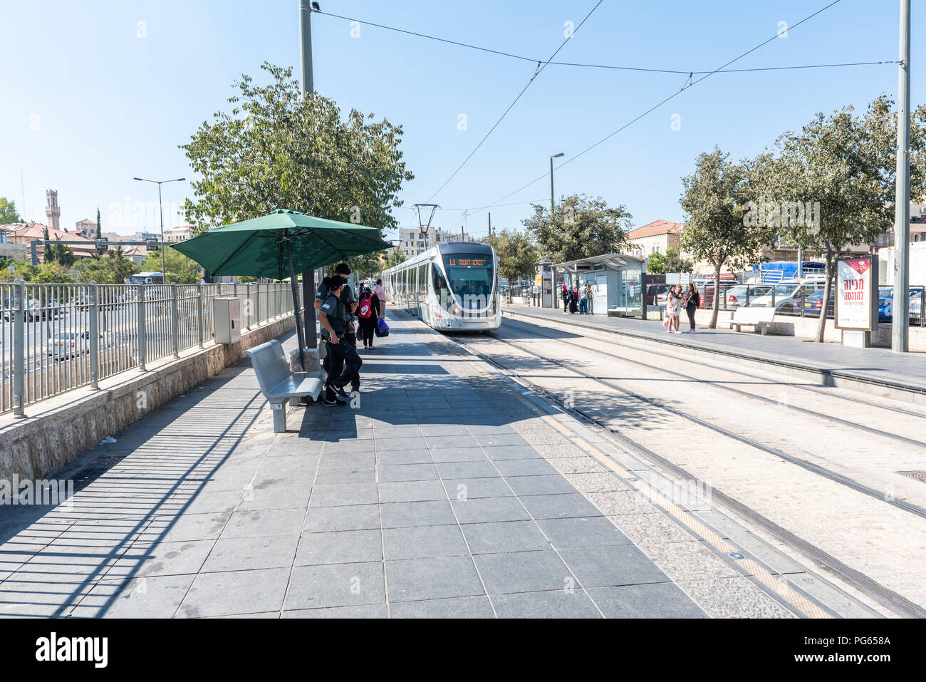 Israel, Jerusalem - 16 August 2018: Security guards at a Jerusalem ...