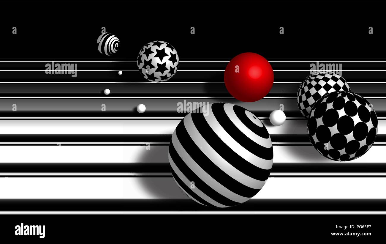 3D ball abstract background. halftone lines, circles, squares, stars ...
