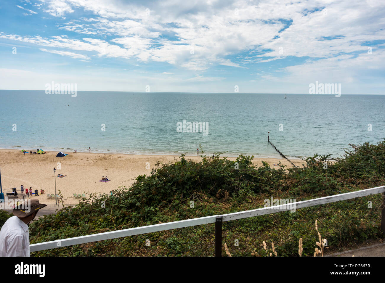View of Bournemouth beach from the West cliff zig zag path, summertime ...