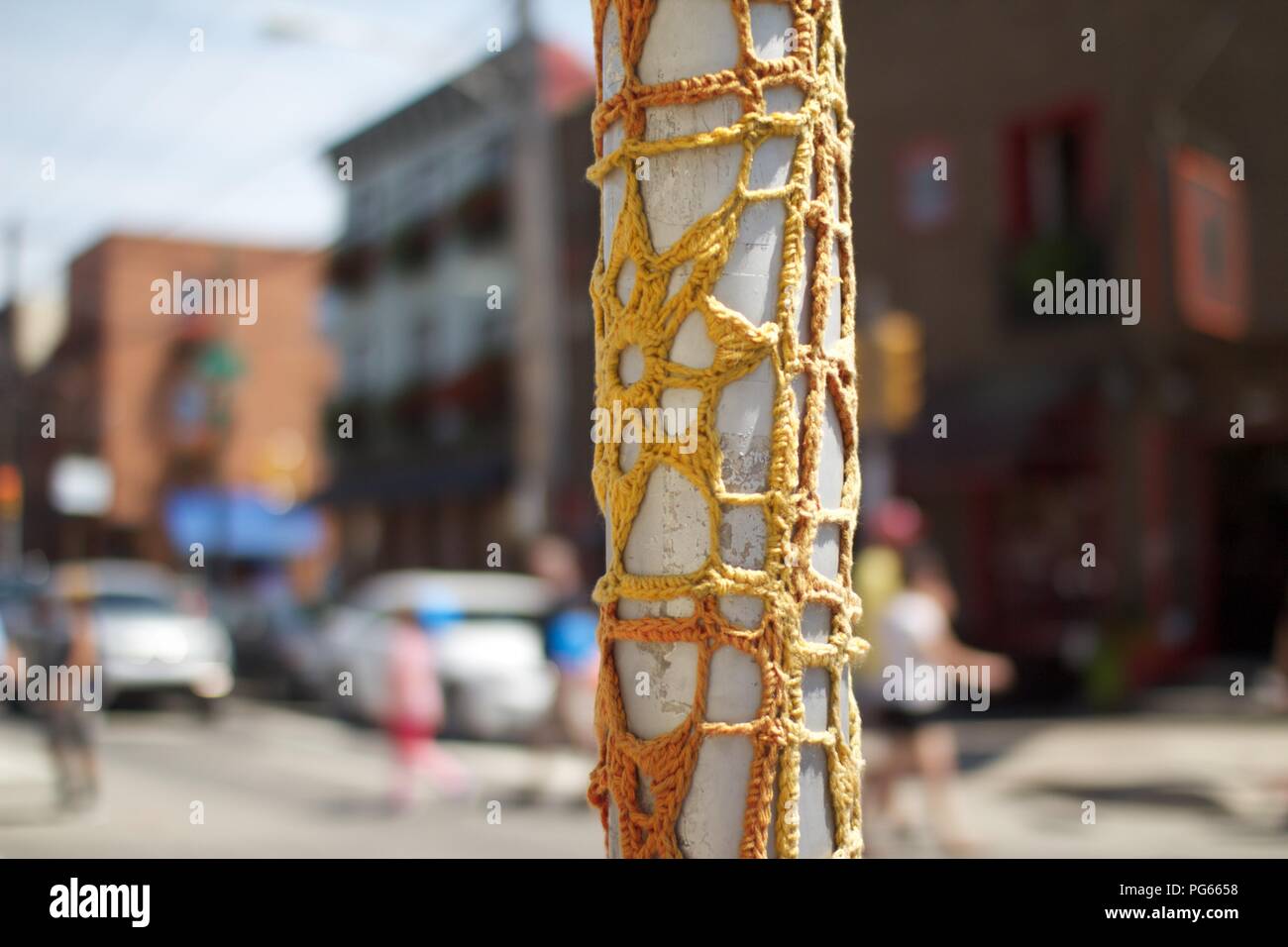 Philadelphia, PA, USA - July 29, 2018: Yarn bombed street pole in ...
