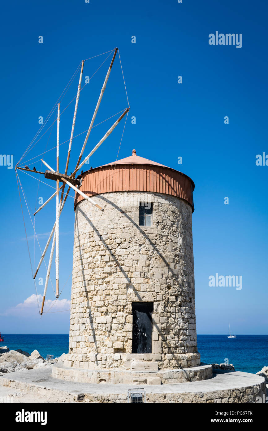 A photograph of Rhodes landmark old stone windmill. One of the Greek ...