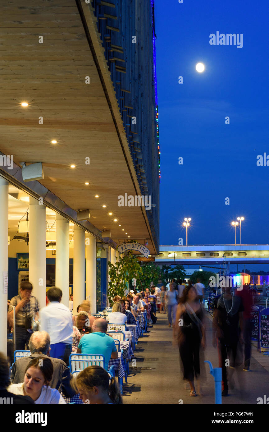 Wien, Vienna: restaurant at pleasure area „Copa Cagrana“, river Neue ...