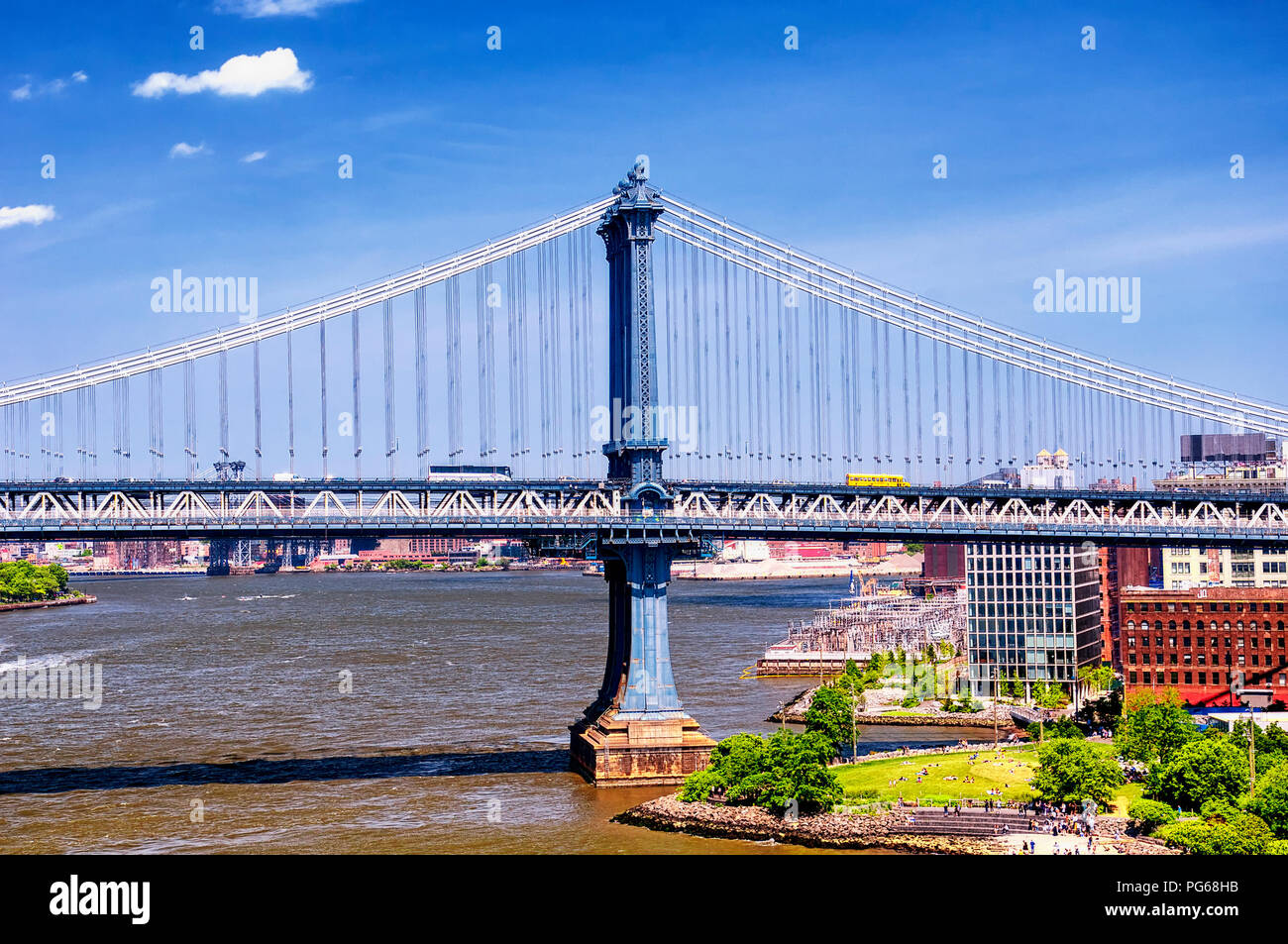 The manhattan bridge and various buildings in Brooklyn New York City ...