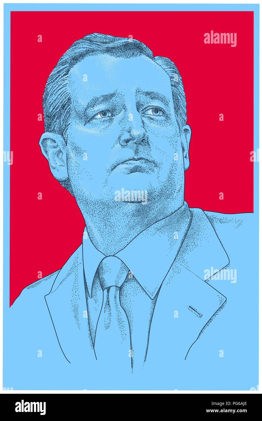 Portrait of Ted Cruz. Original illustration done in pen and ink using ...
