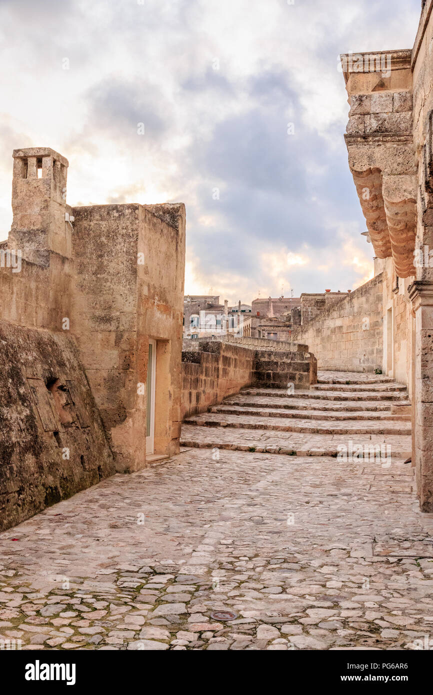 Italy, Southern Italy, Region of Basilicata, Small cobblestone streets ...