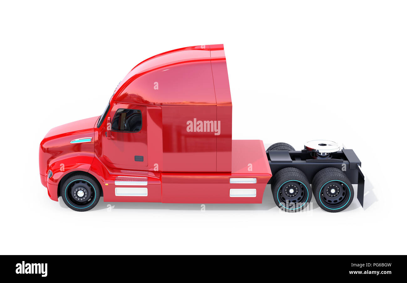 Side view of red fuel cell powered American truck cabin isolated on ...