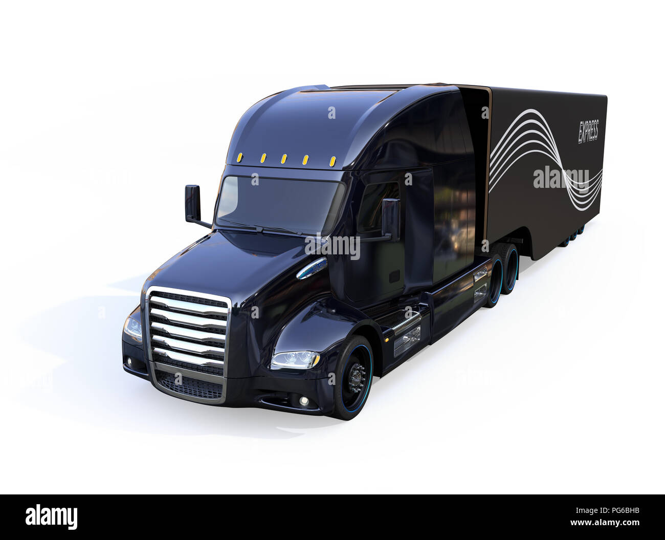 Black fuel cell powered American truck isolated on white background. 3D ...