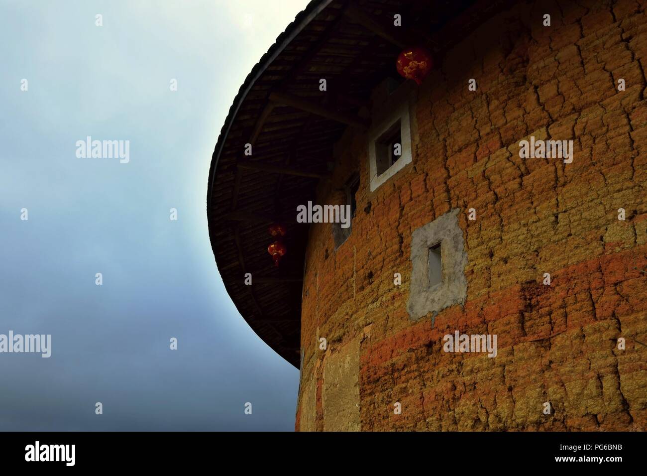 Detail of the Fujian tulou wall, the chinese rural dwelling unique to ...