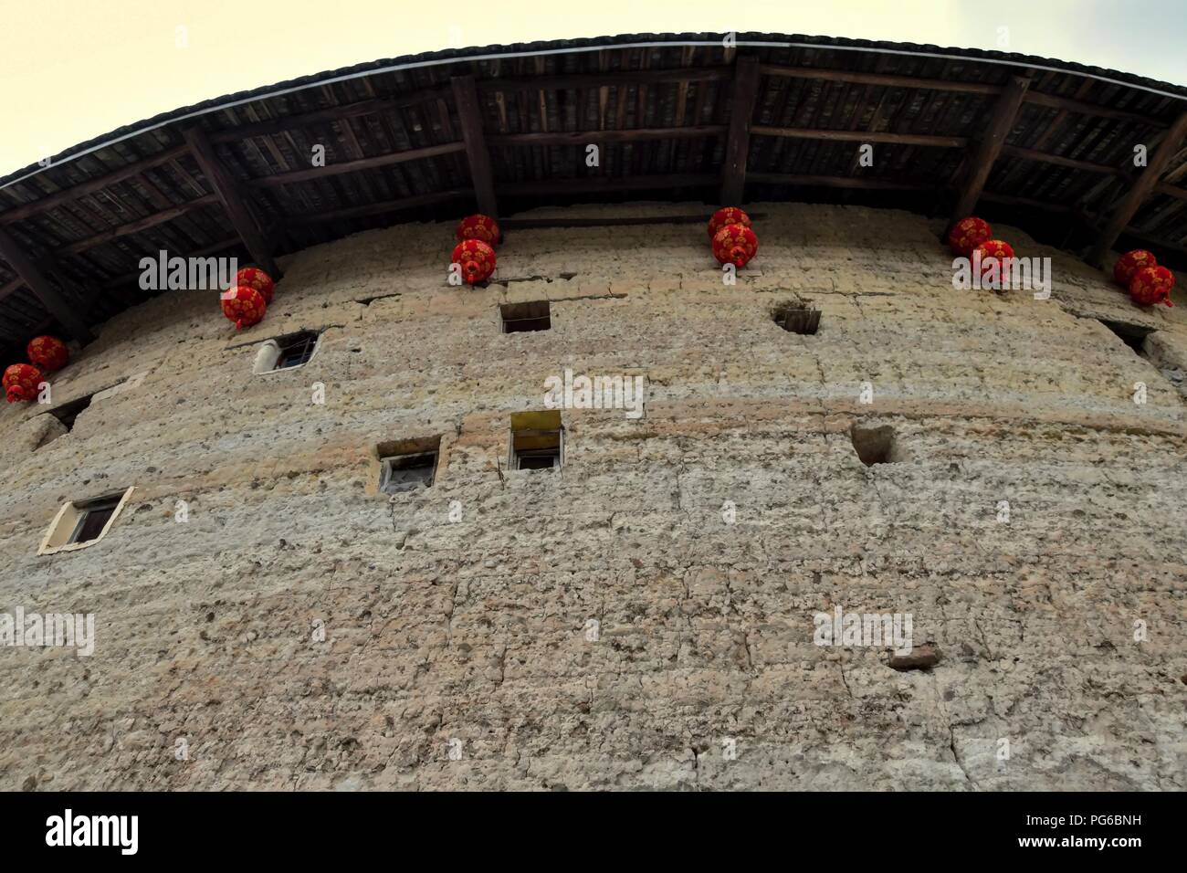 Detail of the Fujian tulou wall, the chinese rural dwelling unique to ...