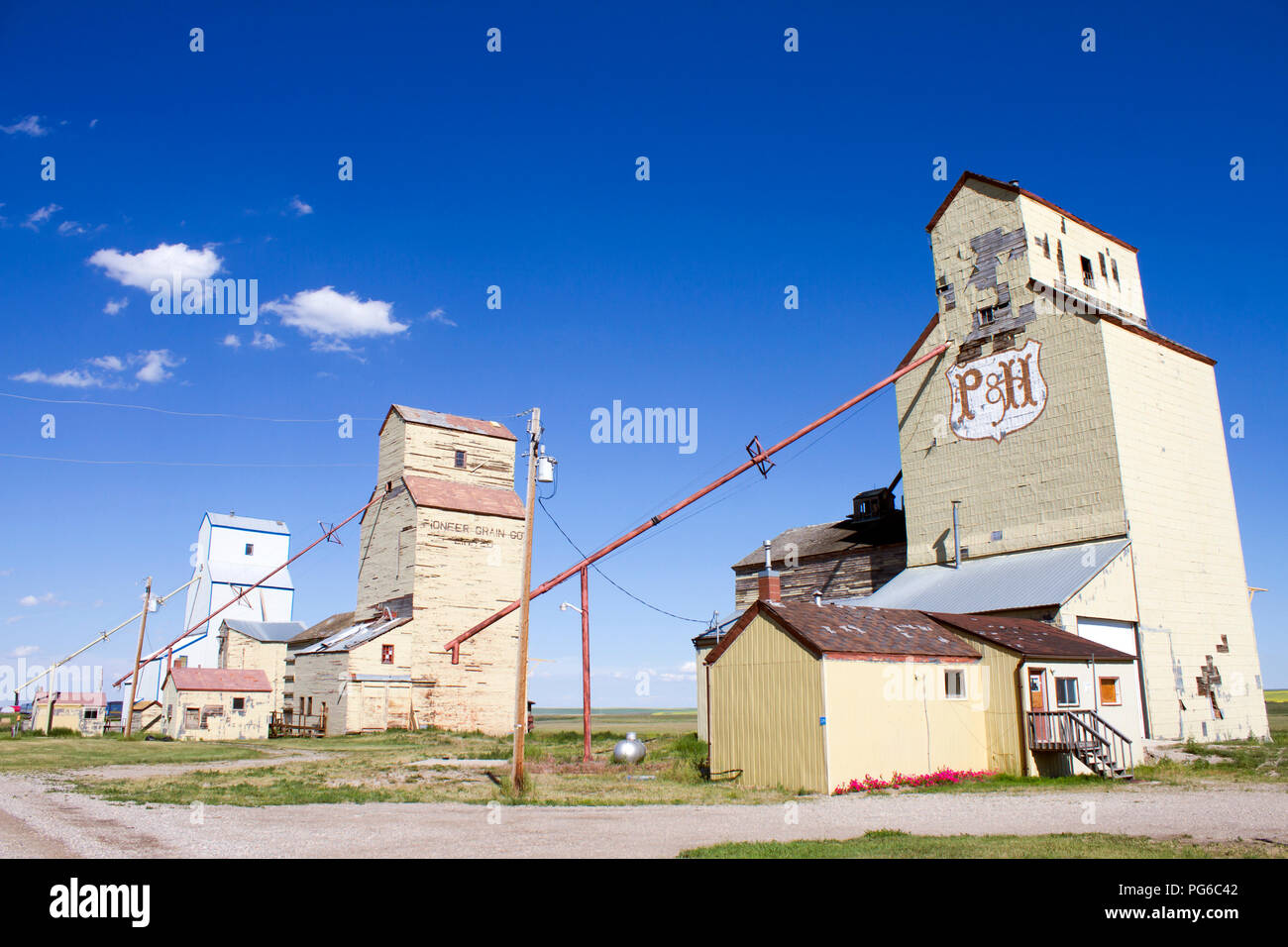 Mossleigh, Alberta, Canada - July 12, 2018: Old weathered wood grain ...
