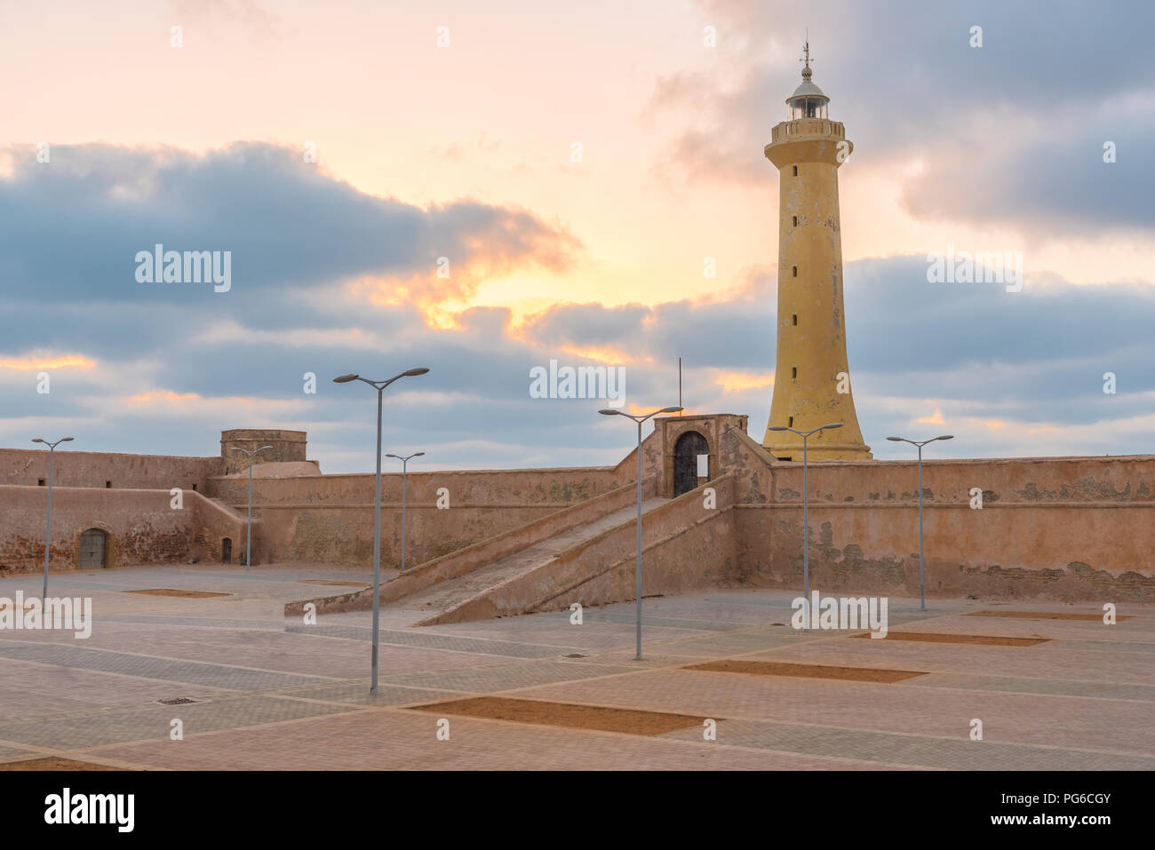 Sunset at Rabat lighthouse on the North Atlantic coast of the capital ...
