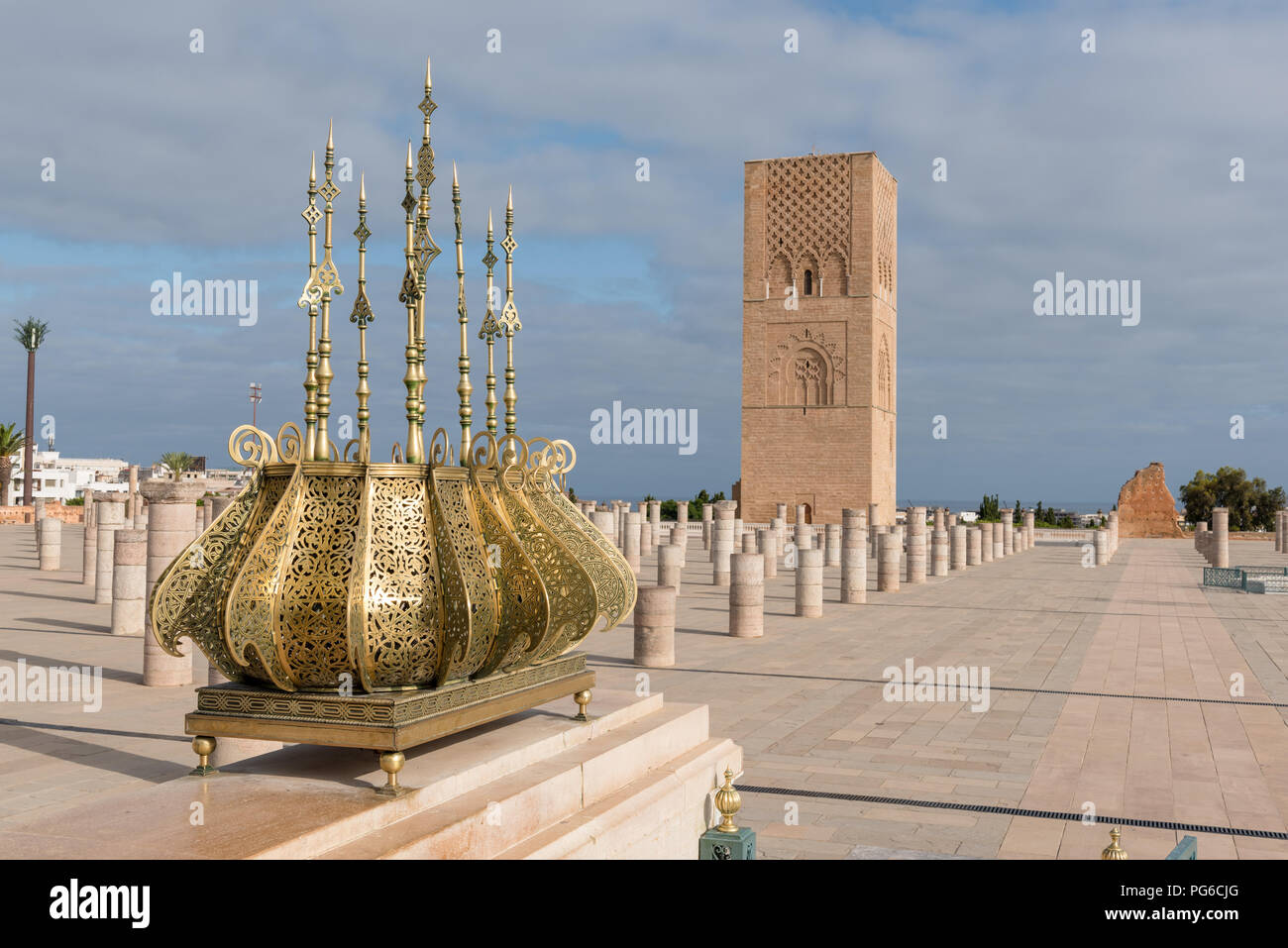 Minaret of Tour Hassan, a partly built old mosque in Rabat, Morocco ...