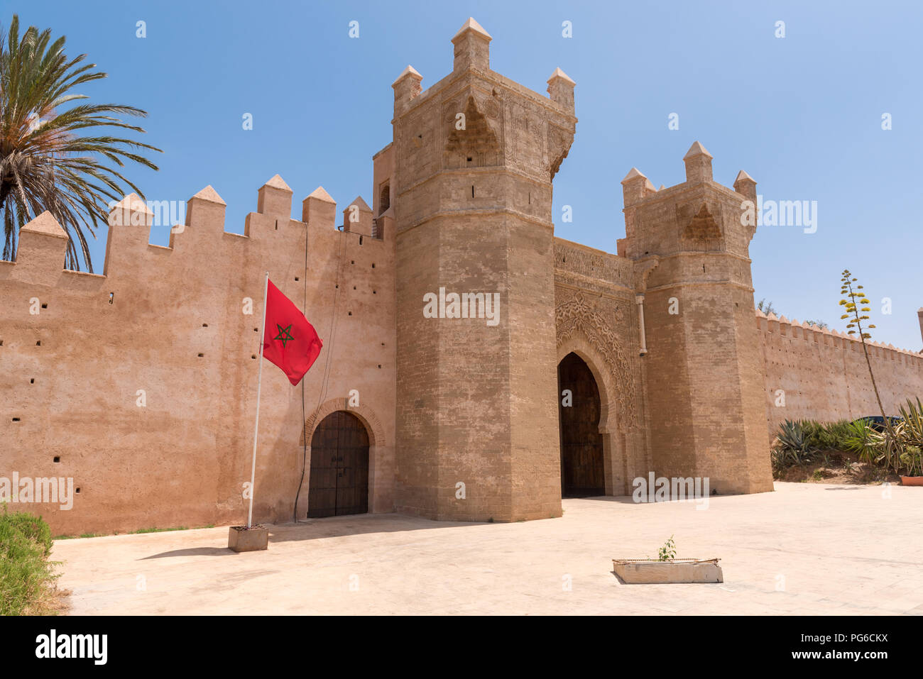 Entrance gate to ancient necropolis and Roman settlement of Chellah on ...