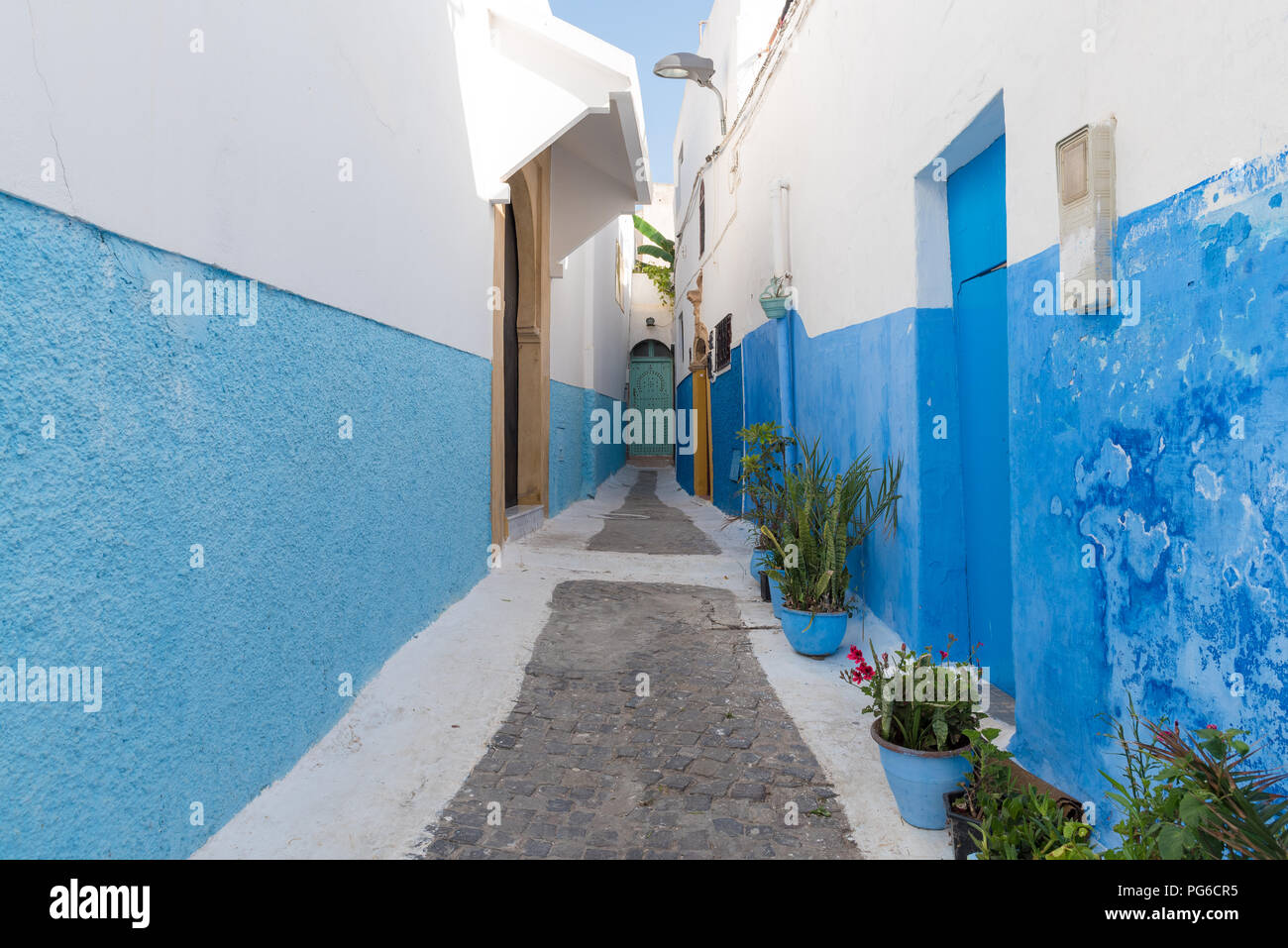 Narrow streets of Kasbah des Oudaia in Rabat, capital city of Morocco ...