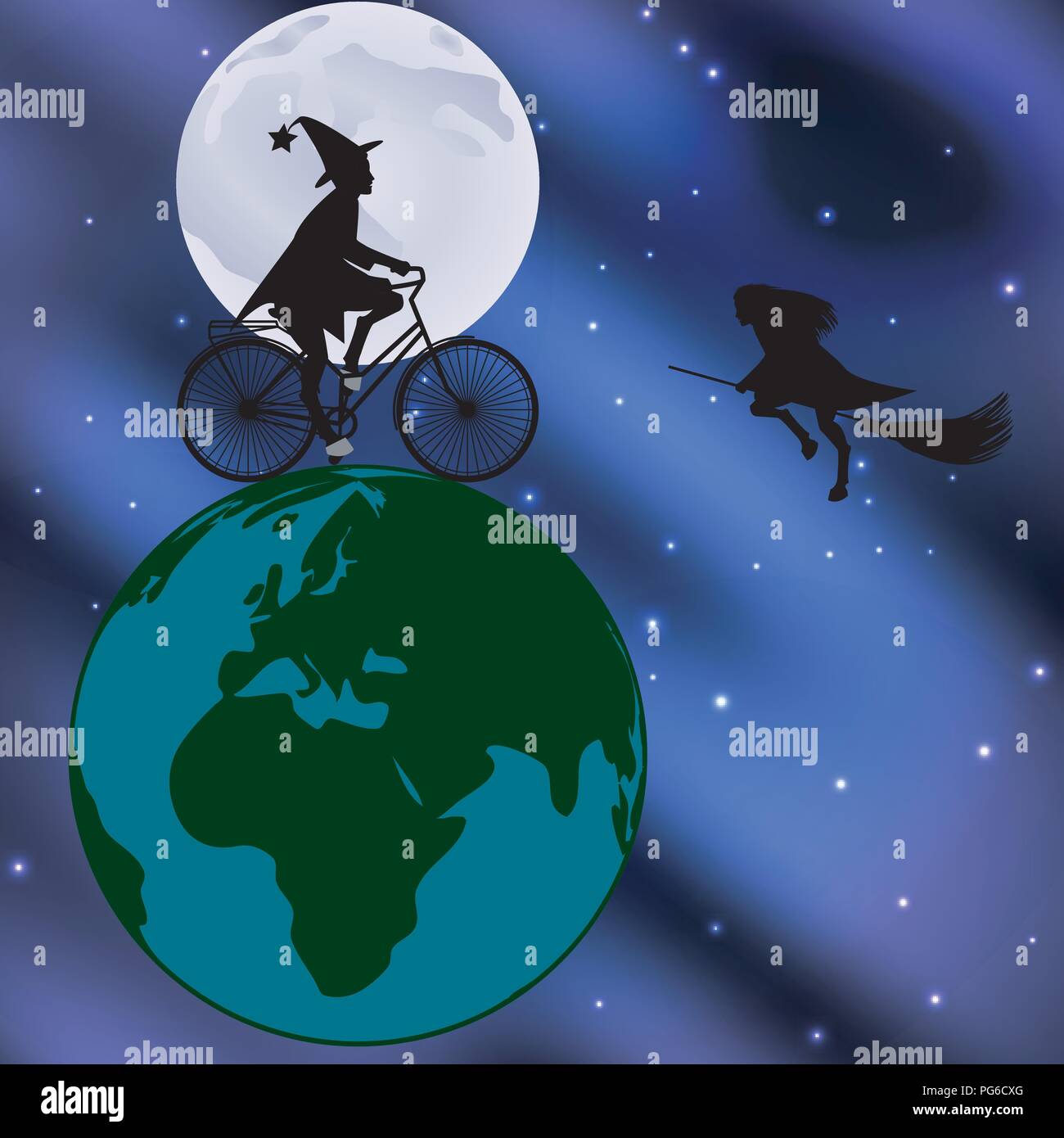 Cartoon witch riding broomstick hi-res stock photography and images - Alamy