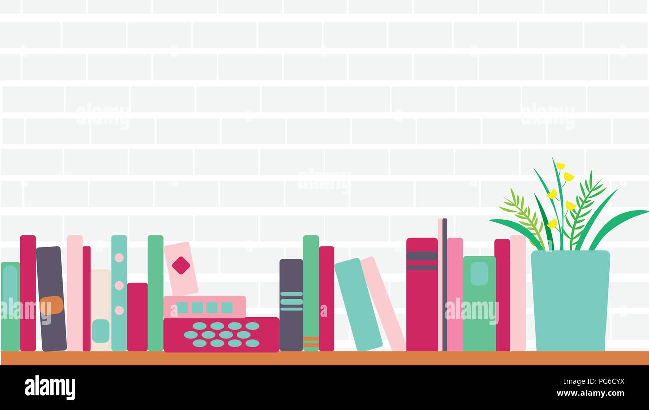 vector illustration of horizontal banner of bookshelves with retro ...