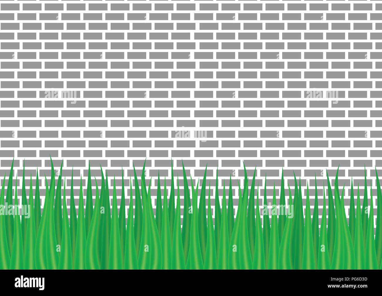 Vector illustration. gray brick wall and green grass from below Stock ...