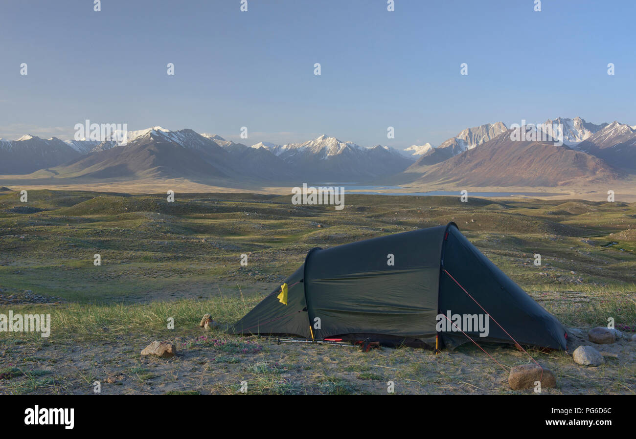 Camping above Lake Zorkul, with the Great Pamir Range in Afghanistan ...