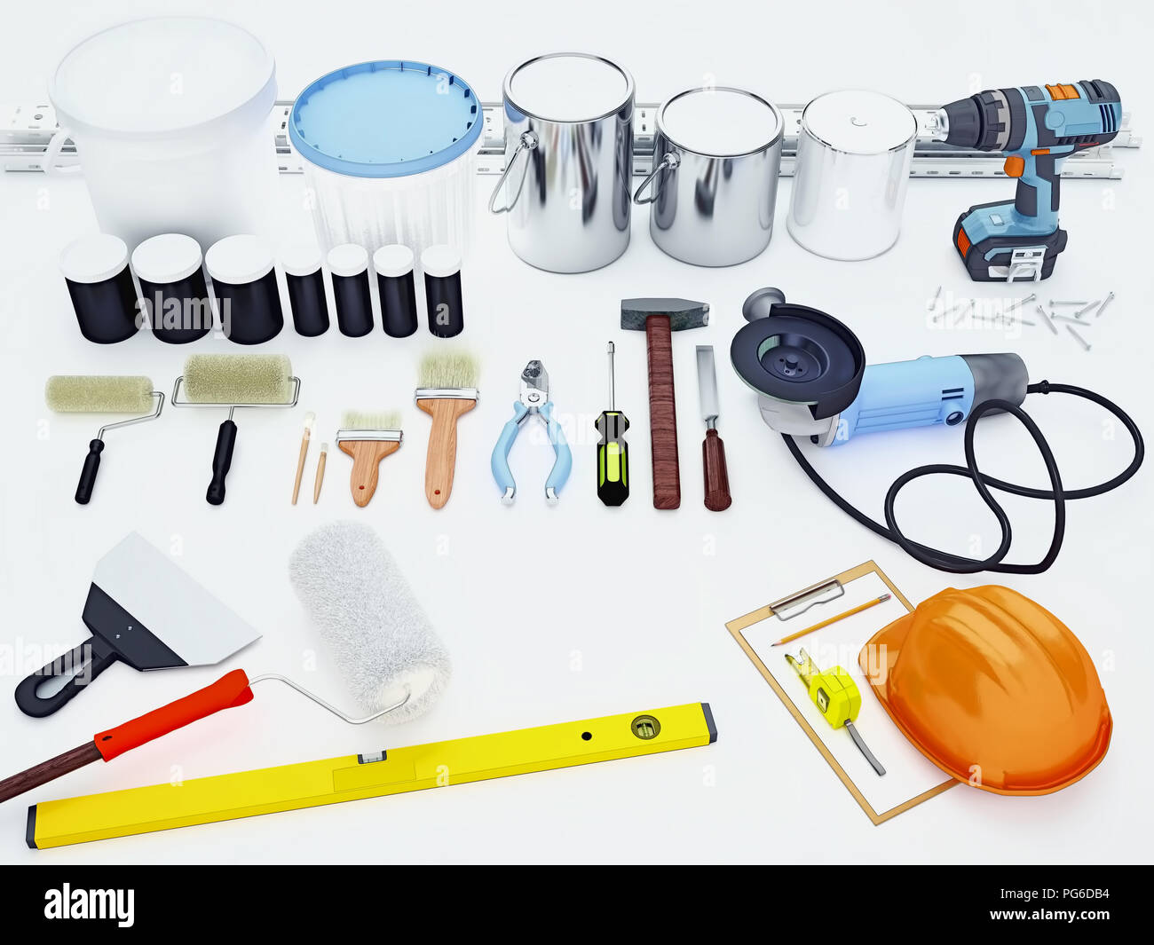 Repair Accessories. Set of tools and paints for making repair. White ...