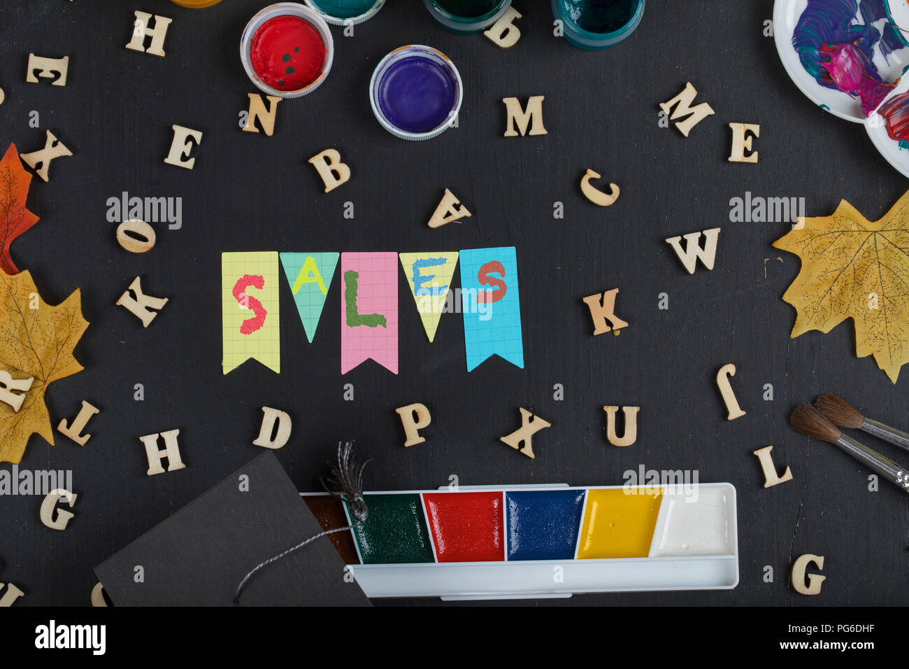 Back to school colorful background. Overhead perspective Stock Photo ...