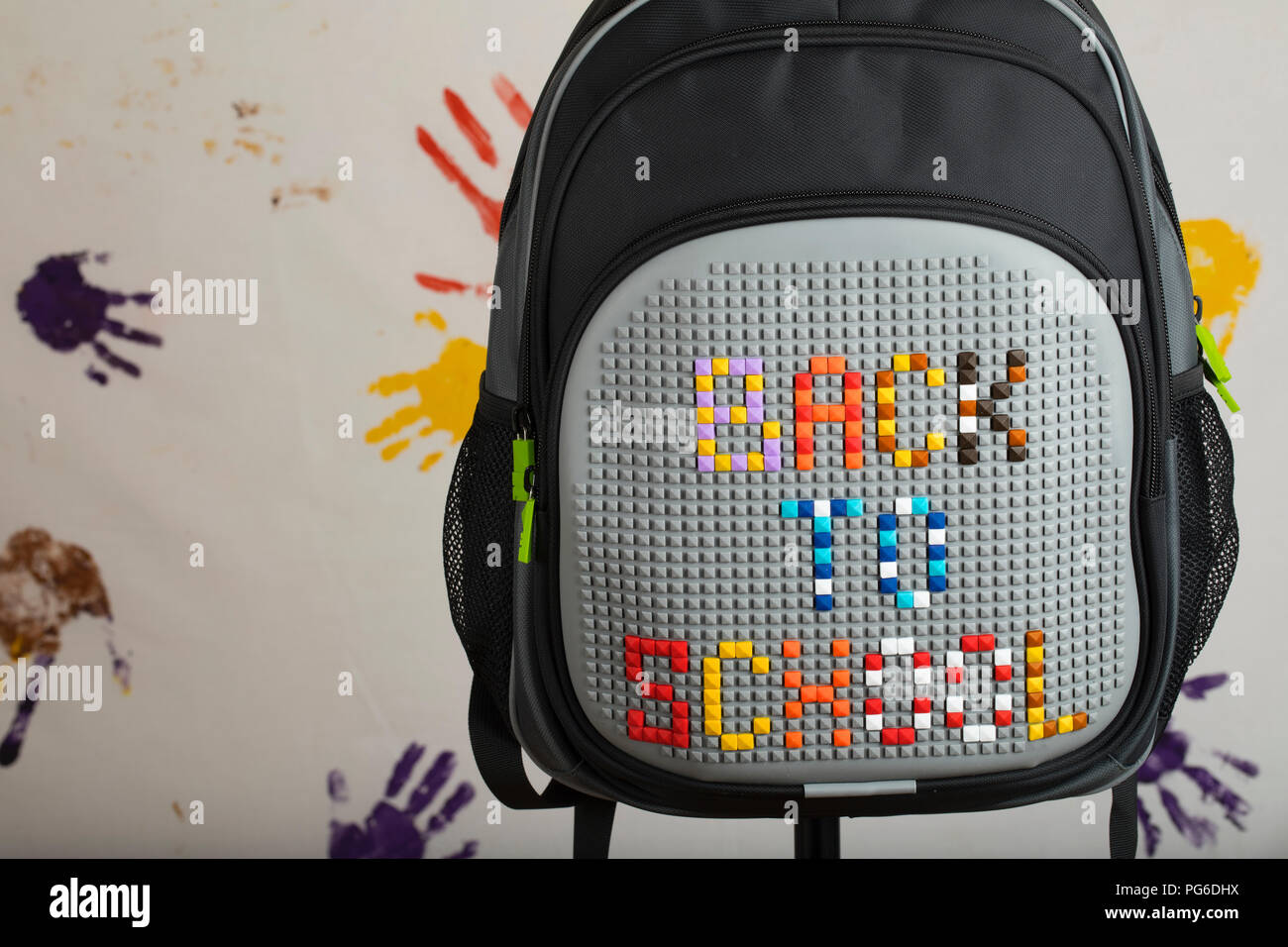 School backpack with BACK TO SCHOOL composition. Closeup Stock Photo ...