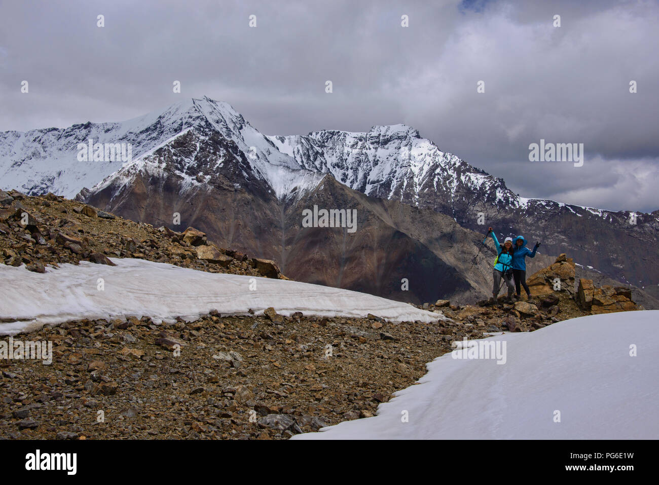 Trekking on the epic Heights of Alay route, Alay, Krygyzstan Stock ...