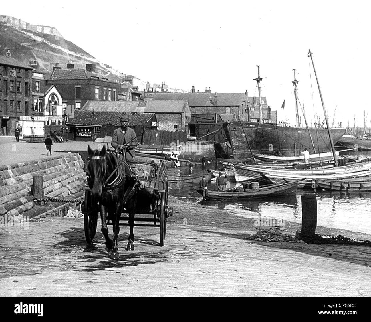 Scarborough harbour, Victorian period Stock Photo - Alamy