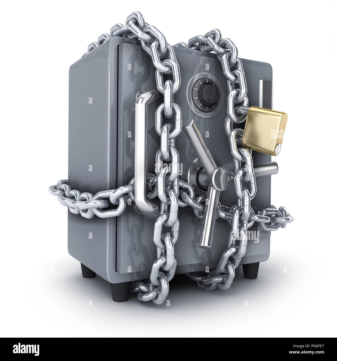 Bank safe and chain. Isolated on white background. 3d illustration ...
