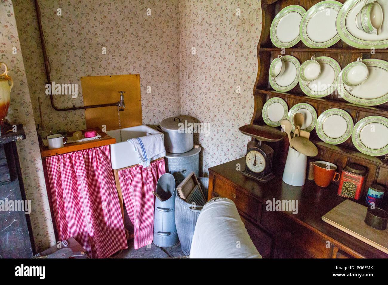 Interior of a worker's cottage downstairs room preserved at Blaenavon ...