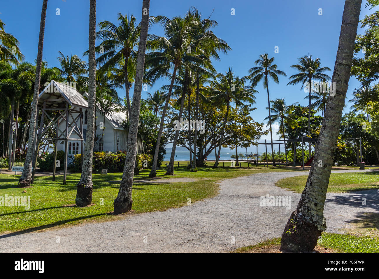 Old heritage timber church in tropical setting Stock Photo - Alamy