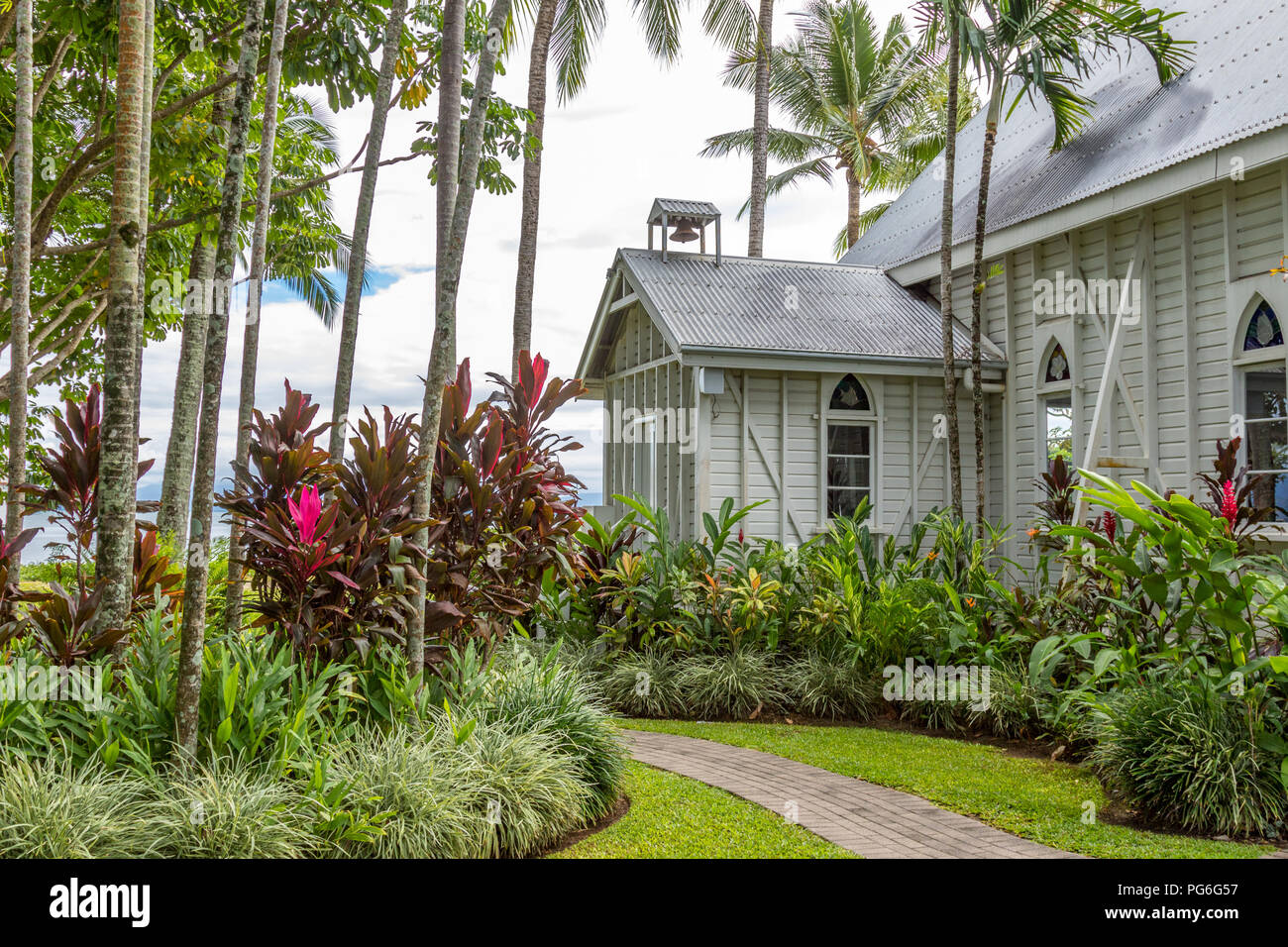 Old heritage timber church in tropical setting Stock Photo - Alamy