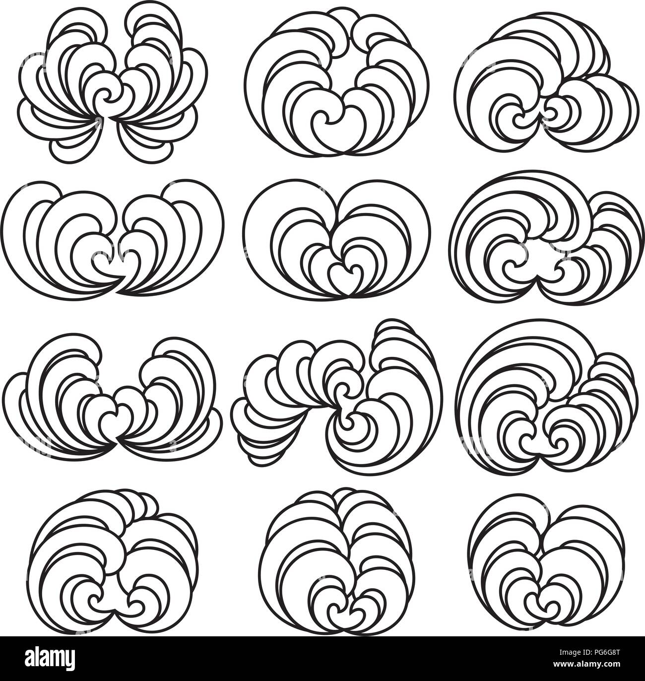 Set of Twelve Decorative Floral Curls. Vector Illustration Stock Vector ...
